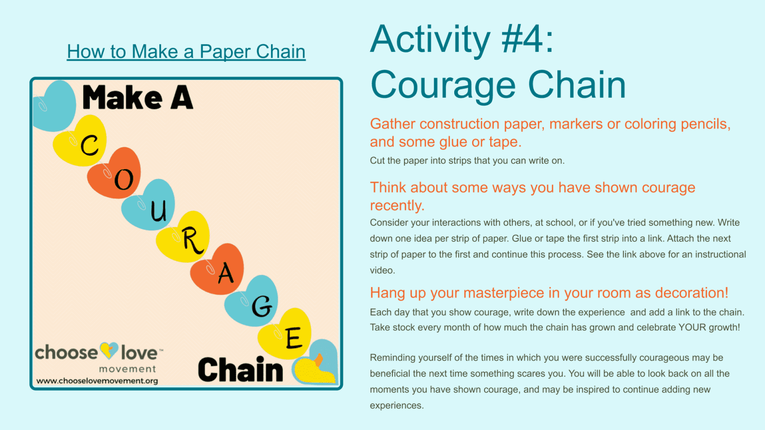 Courage Activity #4: Courage Chain - Choose Love Movement